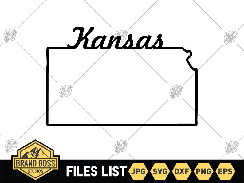 Kansas Outline With Text SVG Files | Kansas Map Clip Art | Kansas Cut ...