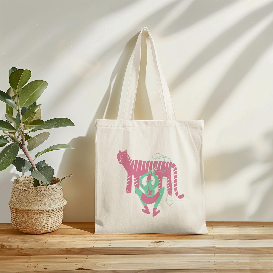 Tiger Stripe Stitching Tote Bag Canvas Tiger Print Tote, Animal Stripe ...