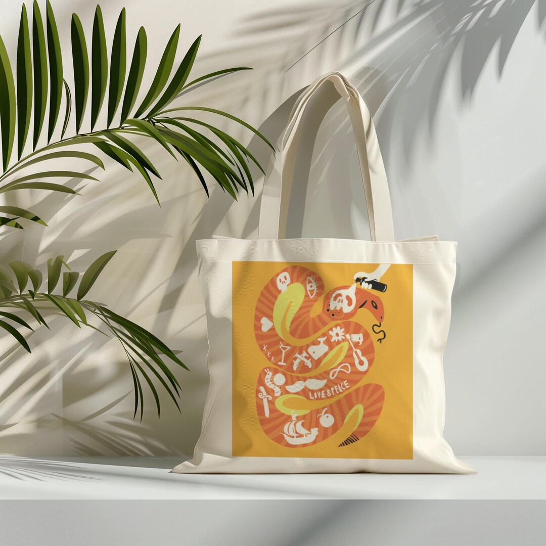 Abstract Orange Tattooed Snake Tote Bag Modern Art Canvas Tote, Snake ...