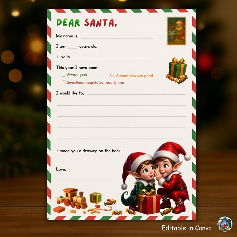 Dear Santa Letter, EDITABLE Printable Digital Christmas Letter Template ...