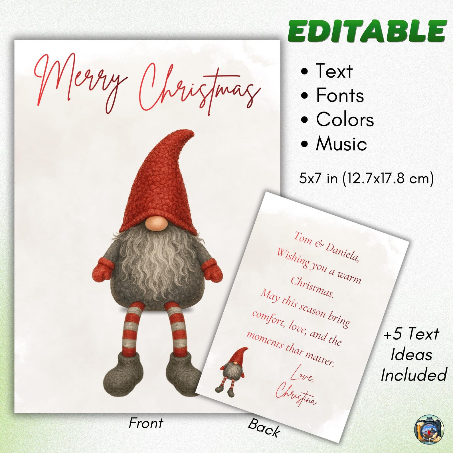 Editable Gnome Christmas Card, Printable Digital Animated, Canva ...