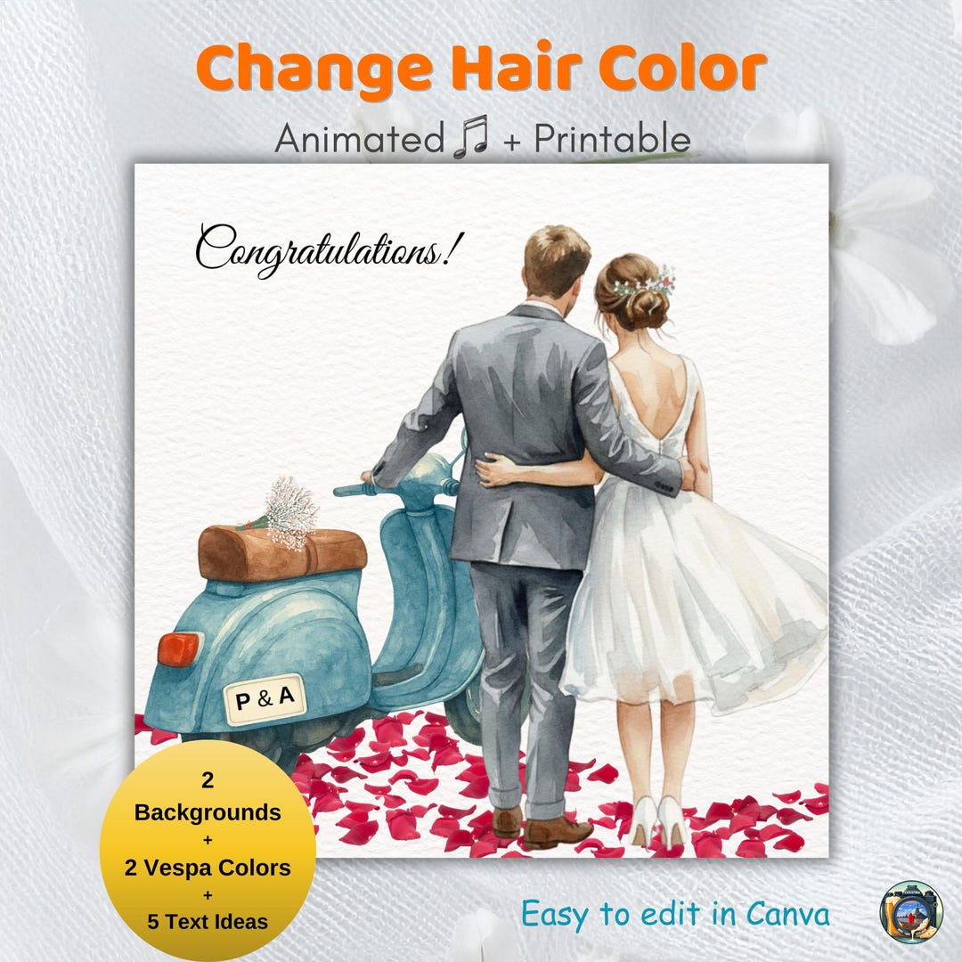 Editable Wedding Card | Change Hair & Vespa Color | Vespa ...