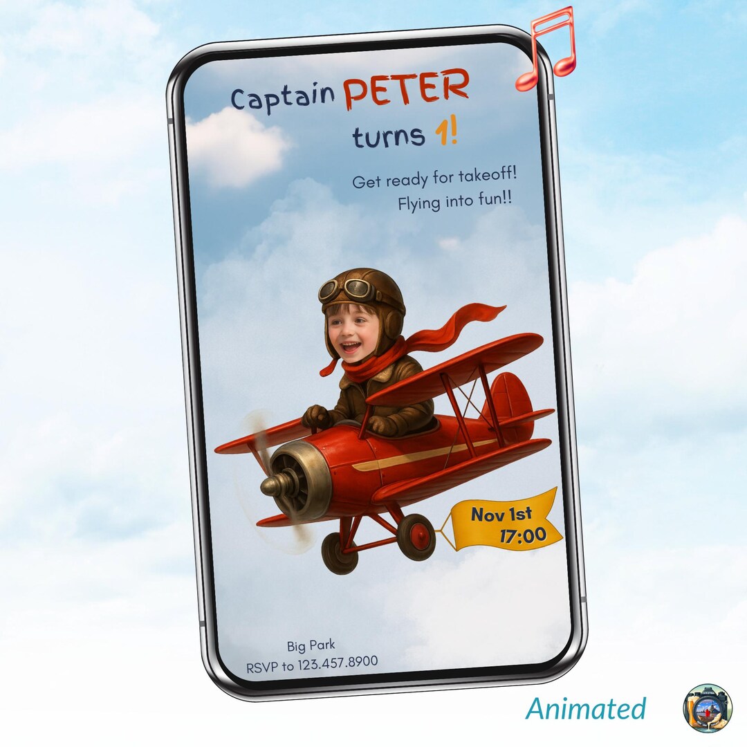 Airplane Birthday Invitation, Any Age 1st Birthday, Editable Animated ...