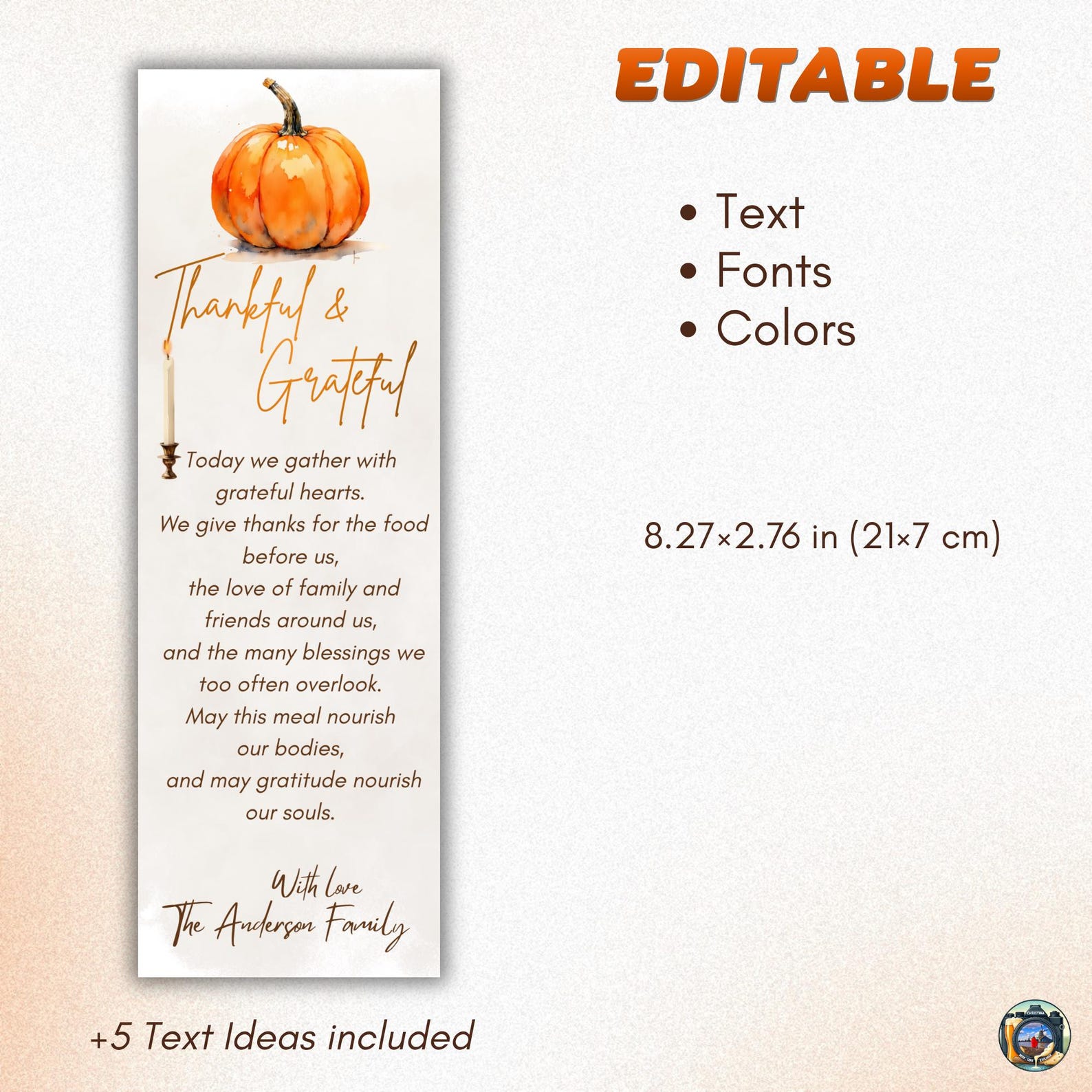 Editable Thanksgiving Gratitude Card | Thankful & Grateful | Printable ...