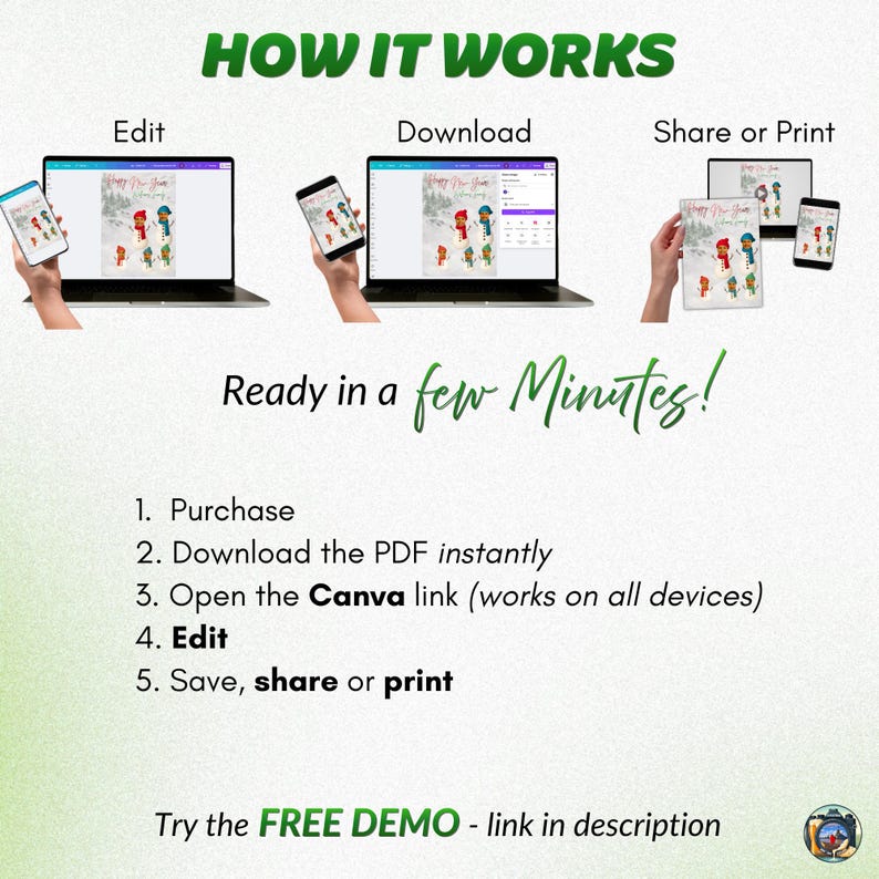 New Year 2026 Card Editable, Printable & Animated, Snowman New Year ...