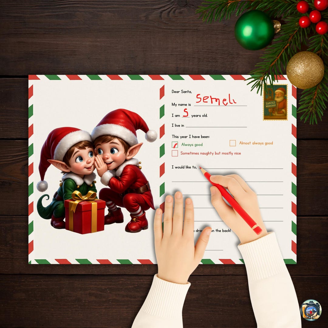 Dear Santa Wish List Card, Kids Letter Template, Christmas, Printable ...