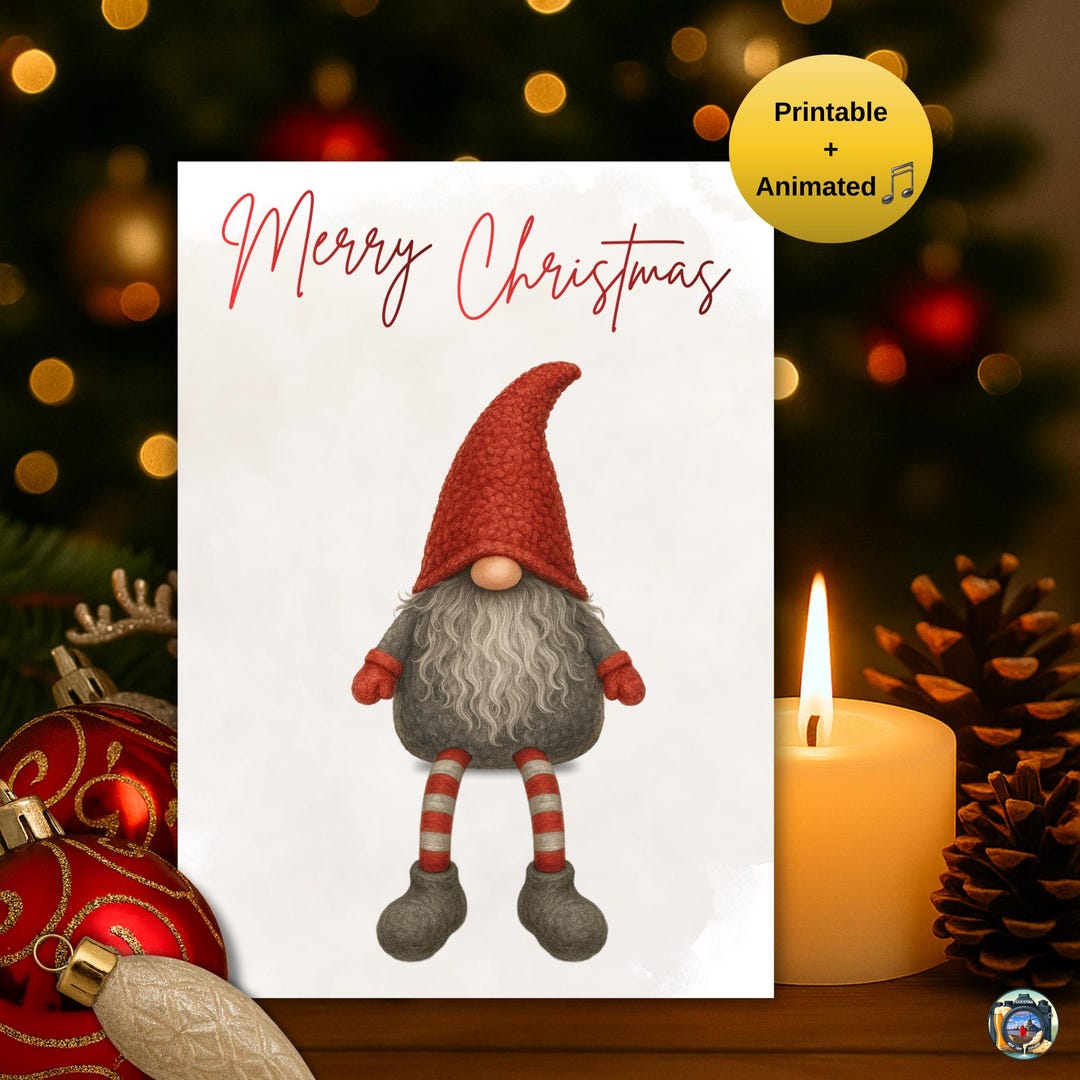 Editable Gnome Christmas Card, Printable Digital Animated, Canva ...