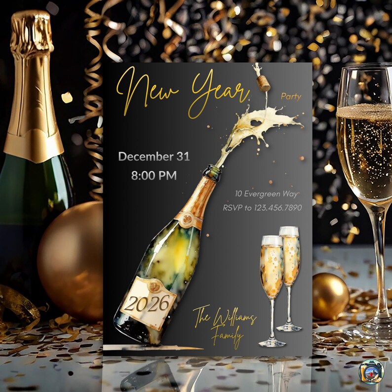 New Year Party Invitation 2026 Editable Template, Printable & Animated ...