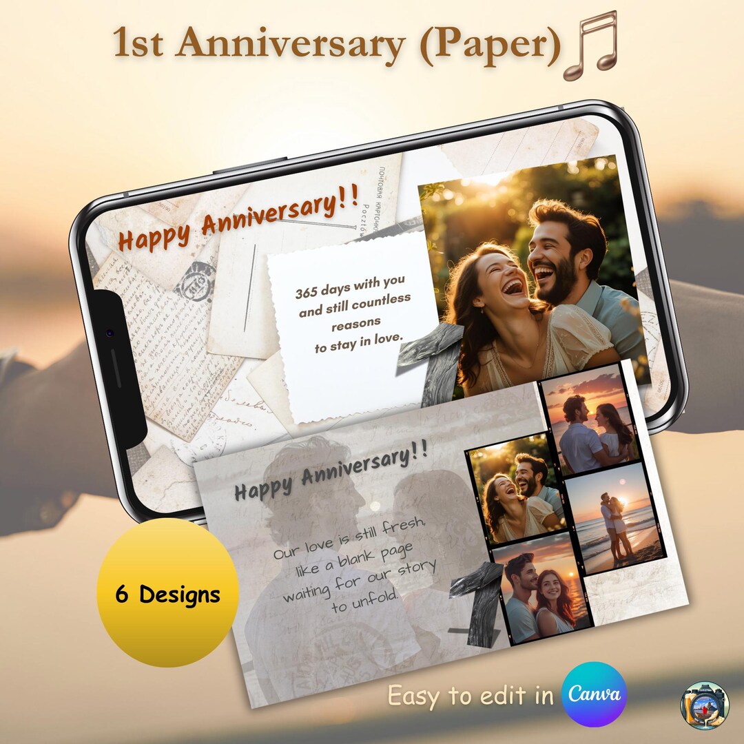 Animated 1st Anniversary Card Templates: Editable Canva Design (digital ...