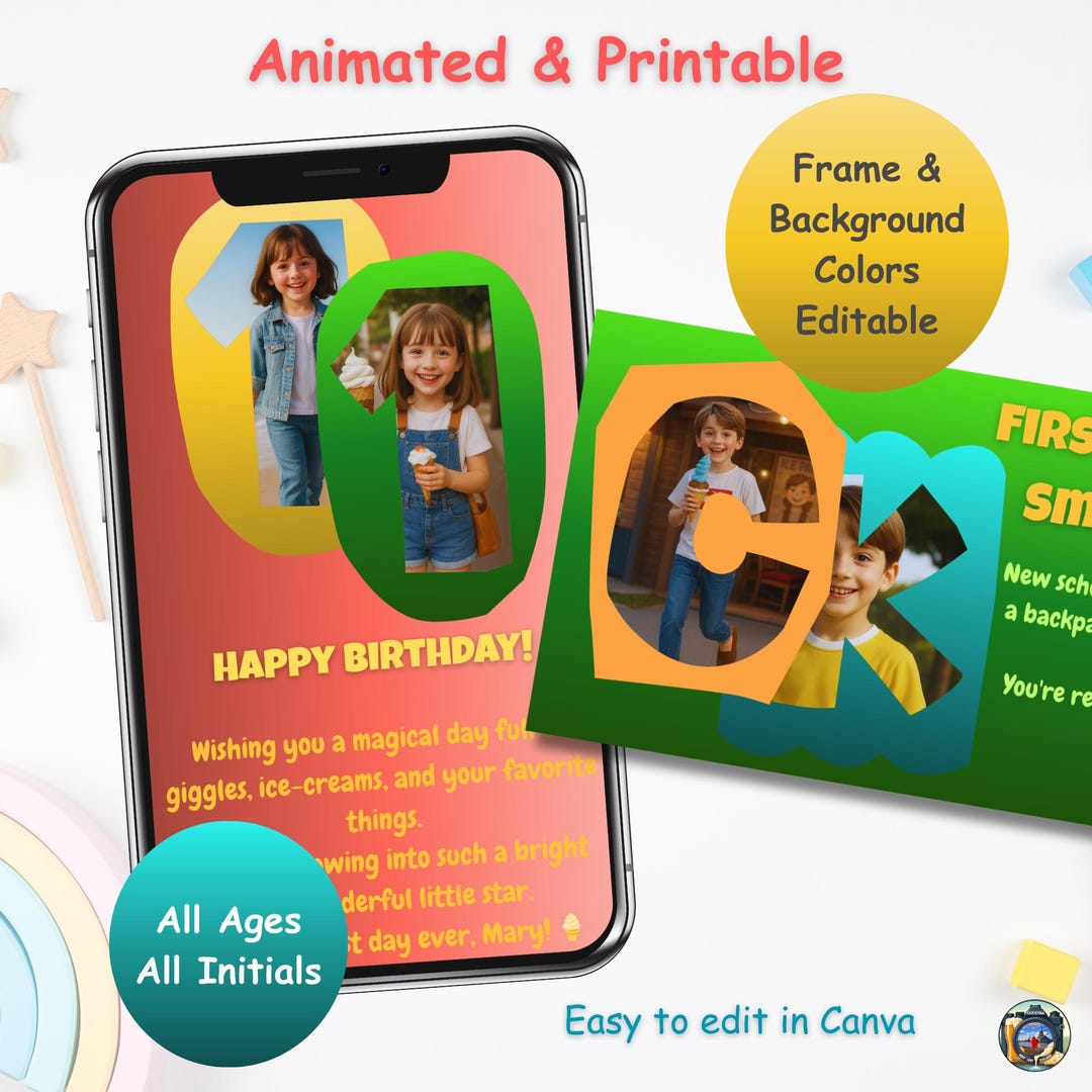 Animated Kids Greeting Card Templates: Editable Canva Design (digital ...