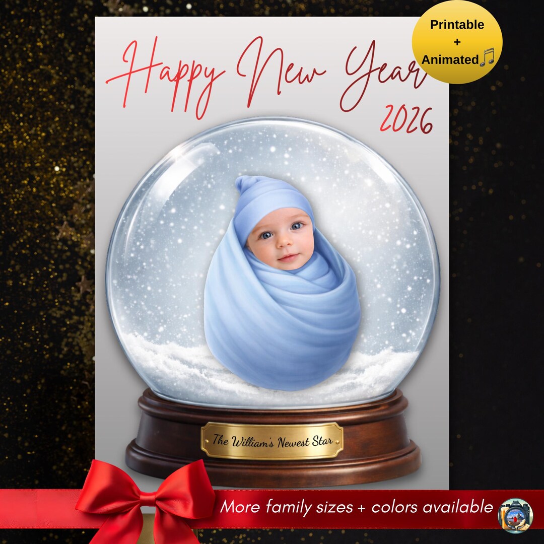 New Year Baby Snow Globe Card 2026, Editable, Printable Digital ...