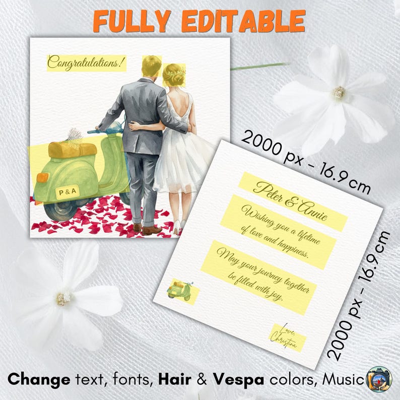 Editable Wedding Card | Change Hair & Vespa Color | Vespa ...