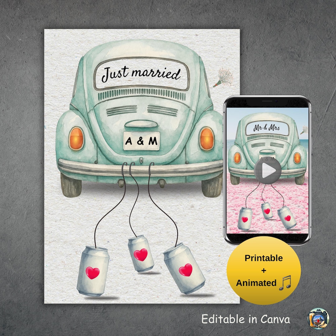 Editable Wedding Card | Animated & Printable | Congratulations, Just ...