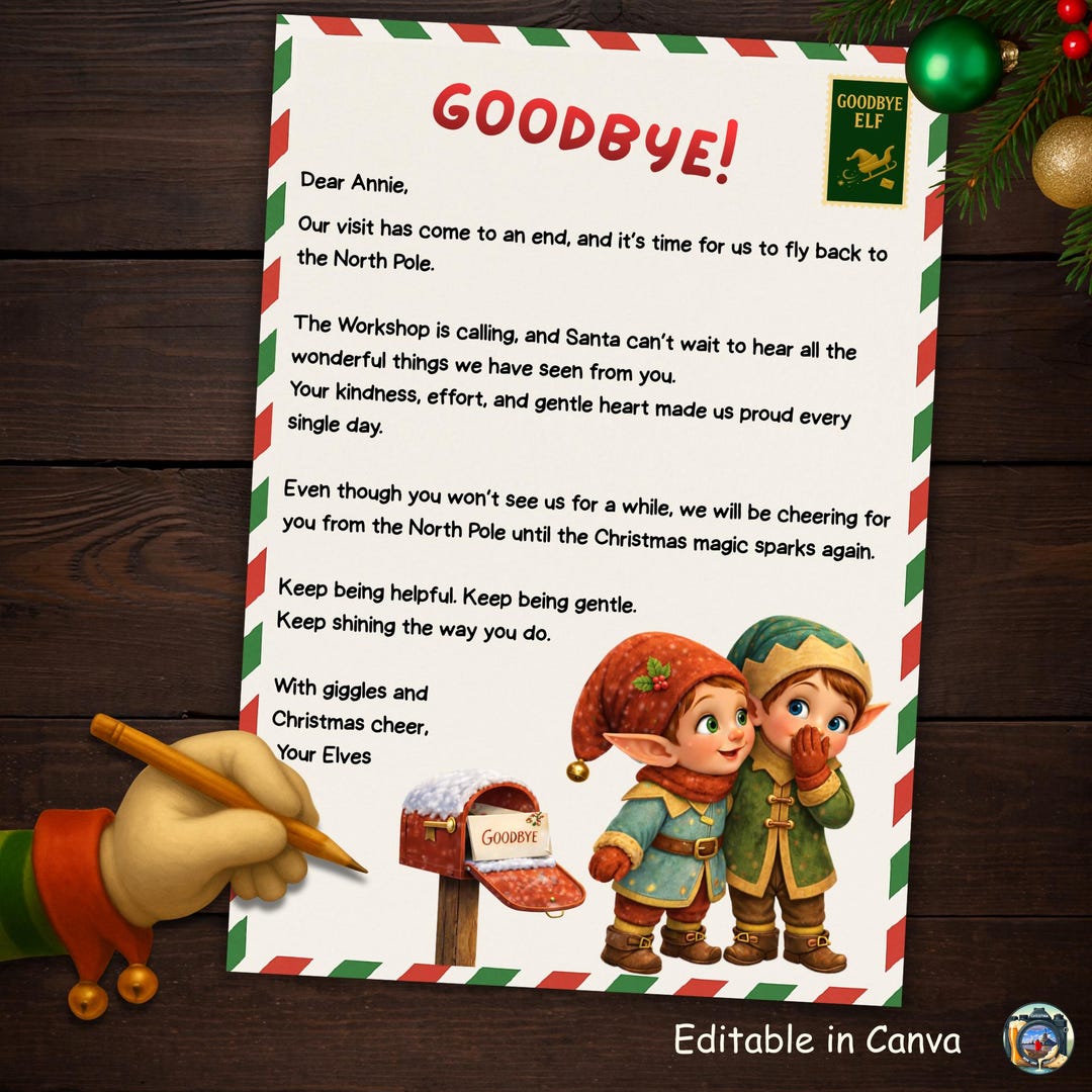 Goodbye Elf Letter, EDITABLE Printable Digital, Elf Farewell Note, Elf ...