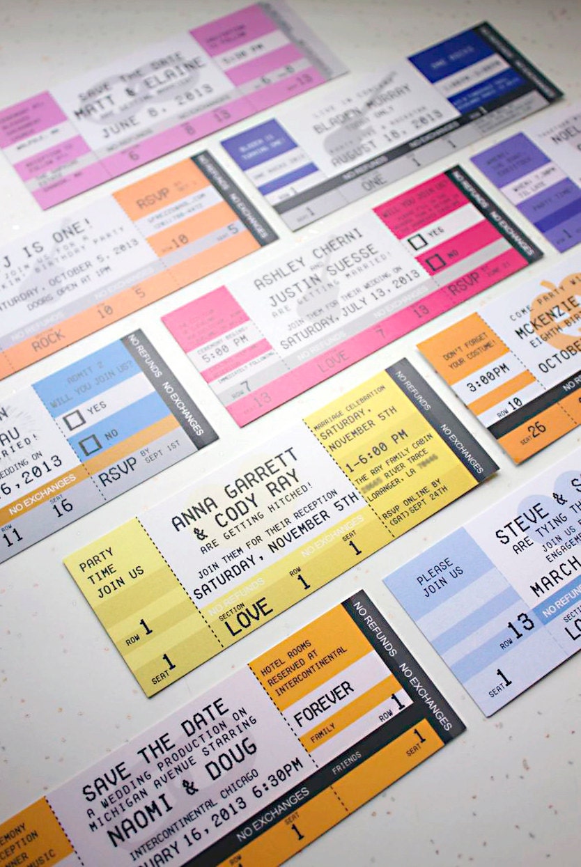 Concert Ticket Invitations - Single Sided With Envelopes - Etsy