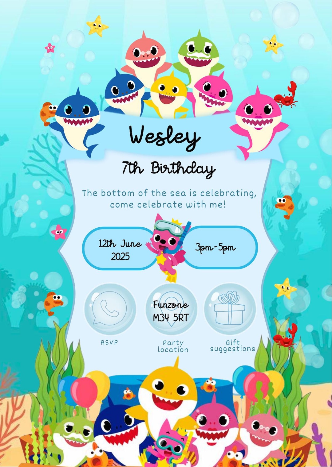 Blank Digital Download Birthday Invitation for Kids - Editable Template ...