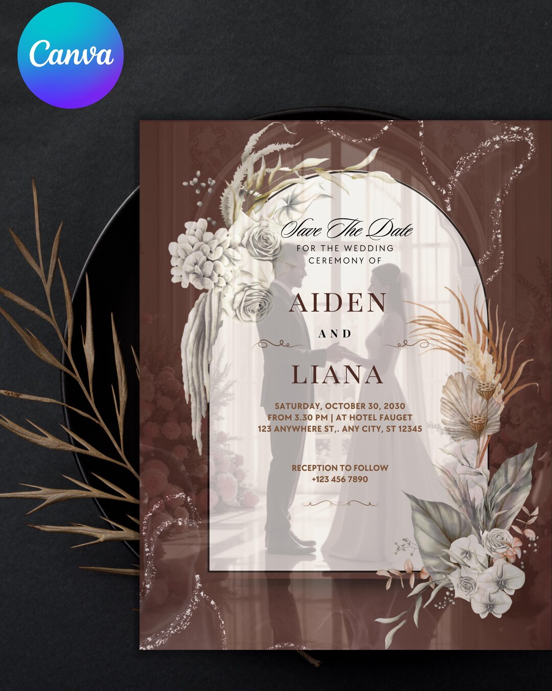 Editable Wedding Invite for Couple | Elegant Floral Canva Template ...