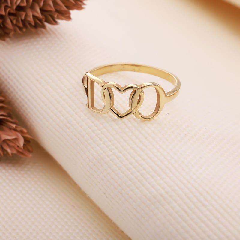 Initial Heart Ring - Etsy