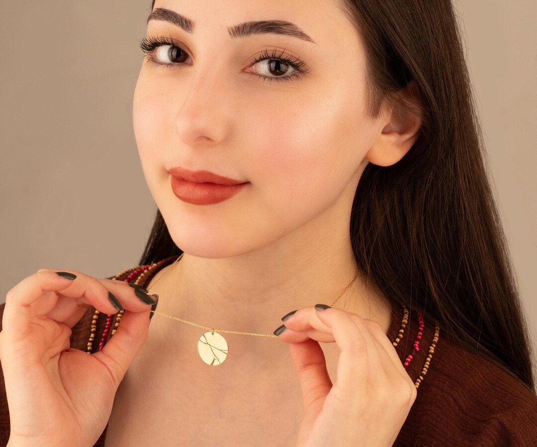 14K Gold Kintsugi Disc Necklace | Custom Initial Disc | Personalized ...