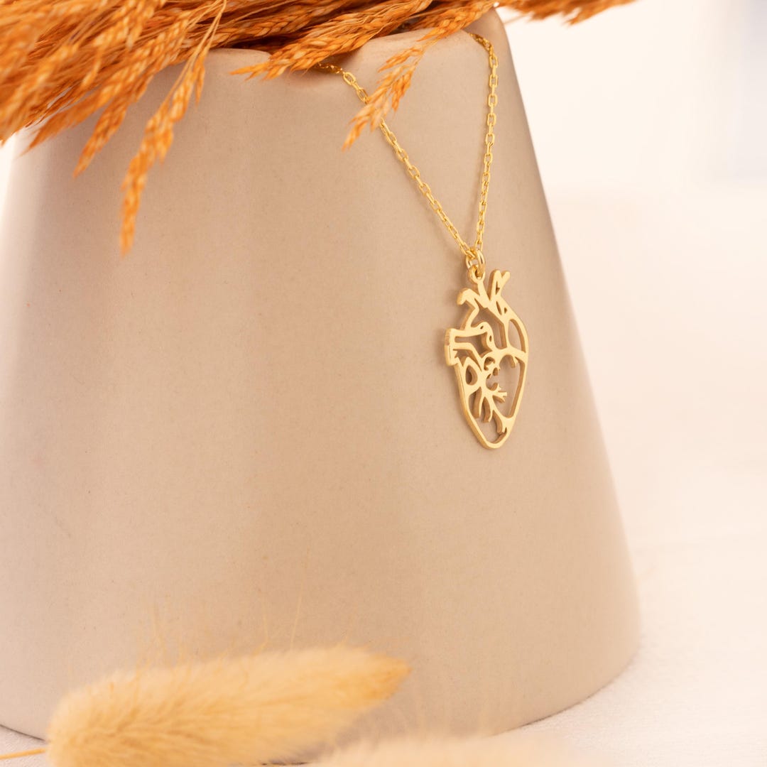 14K Gold Human Heart Necklace | Anatomical Organ Necklace | Realistic ...