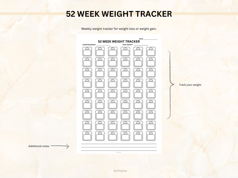 52 WEEK Weight Tracker Printable, Weight Loss Tracker, Weight Goal ...