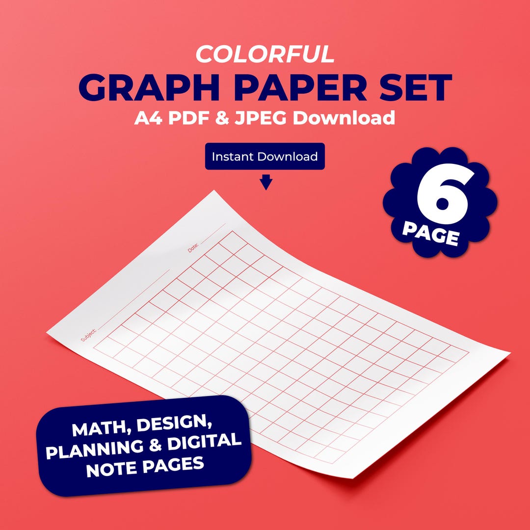 Colorful Graph Paper Set - 6 Printable Grid Templates | A4 PDF and JPEG ...