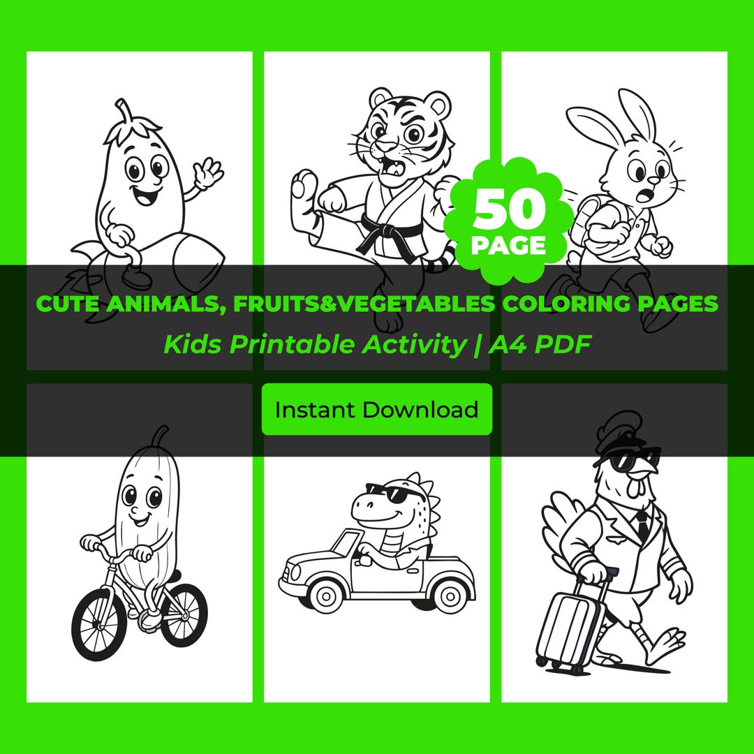 50 Animal Coloring Pages, Kids Activity, A4 (PDF Download) - Etsy