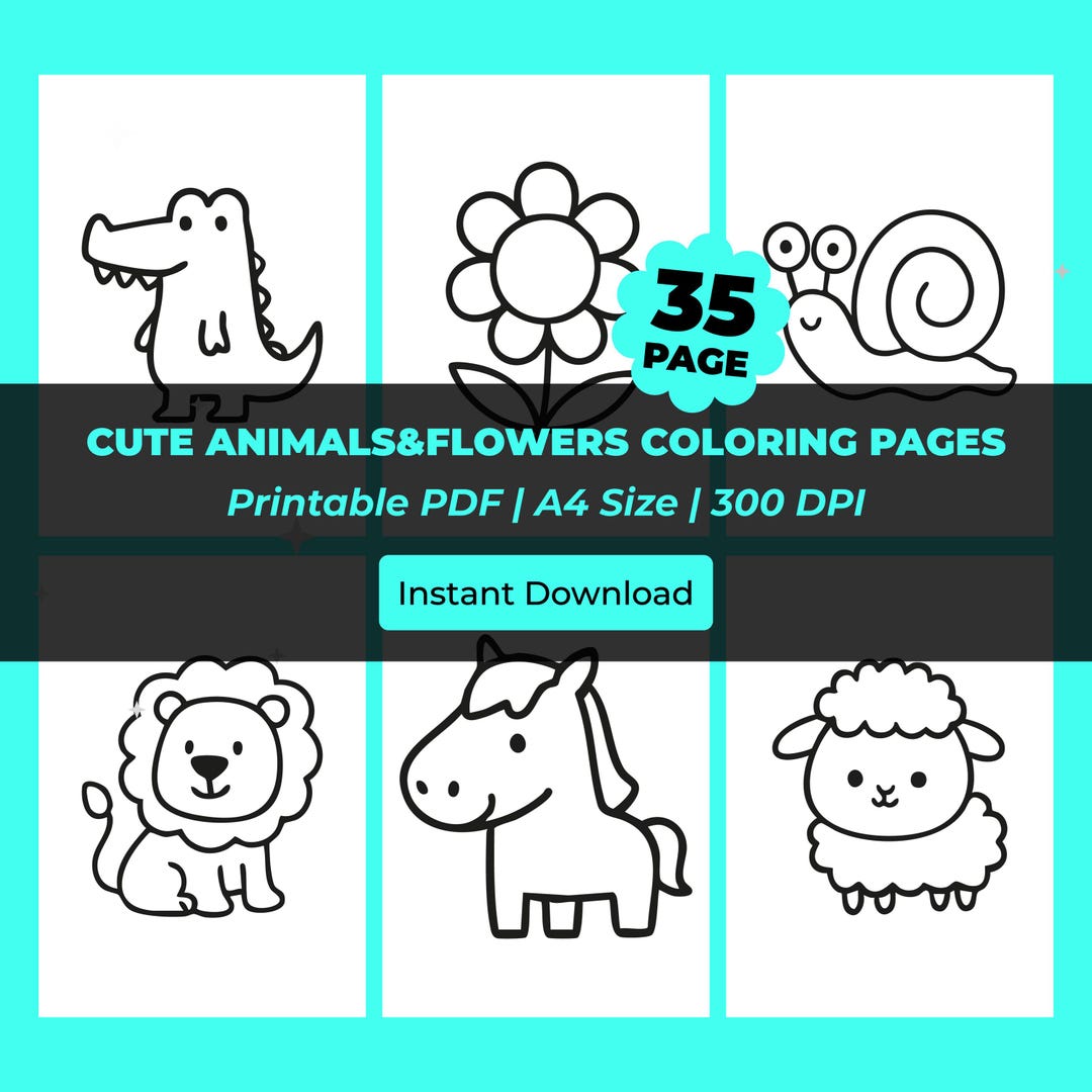 35 Cute Animals&flowers Coloring Pages | Kids Printable Activity | A4 ...