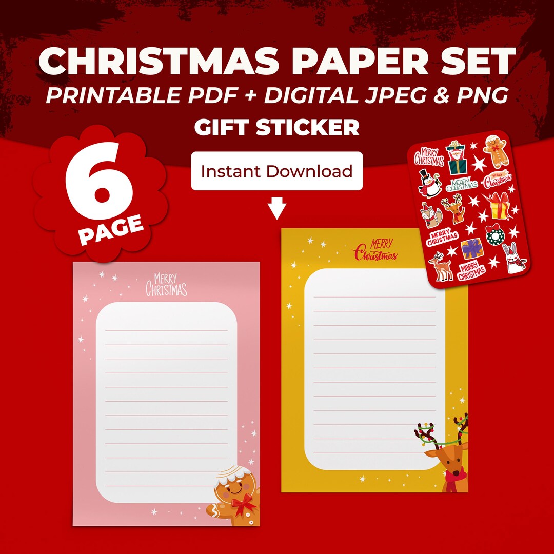 Christmas Letter Writing Paper Set + Bonus Stickers (printable PDF) - Etsy