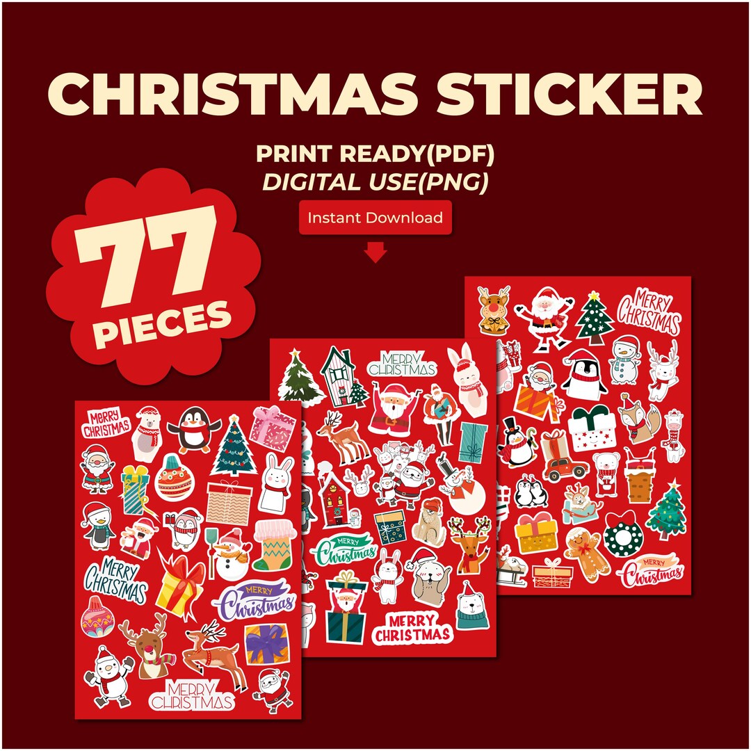 77 Merry Christmas Stickers: Print-ready Holiday Designs (PDF + PNG) - Etsy