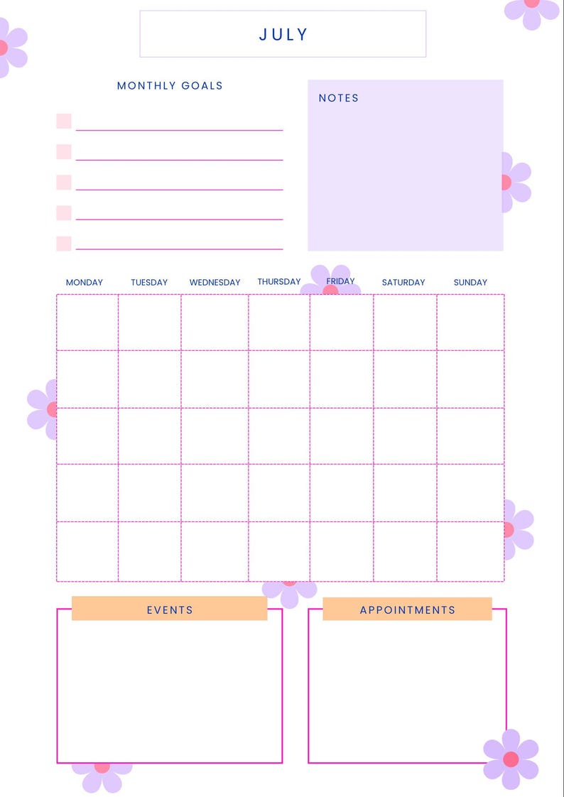 Monthly Planner Printable | Floral Pink Minimal Planner | Weekly ...