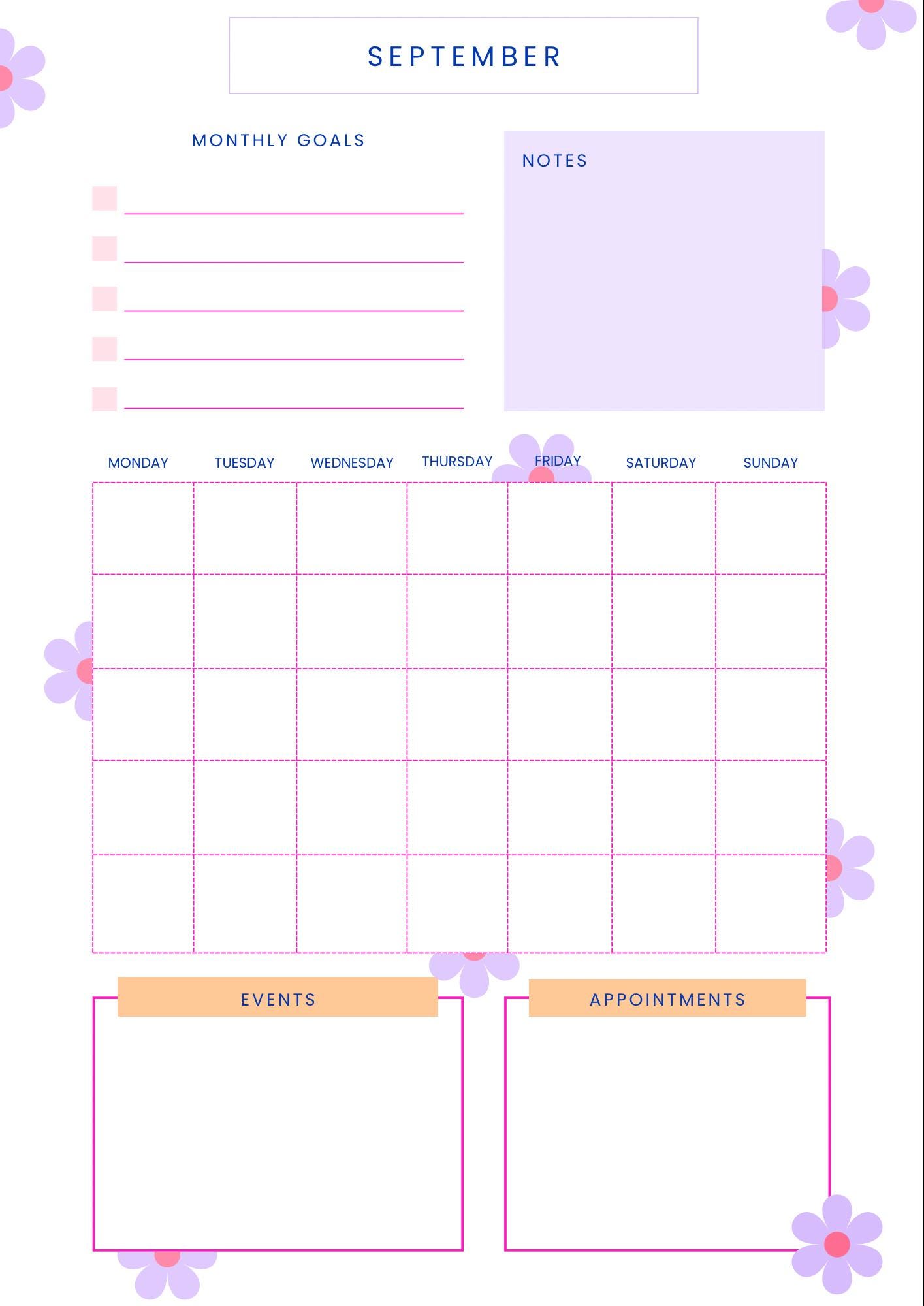 Monthly Planner Printable | Floral Pink Minimal Planner | Weekly ...
