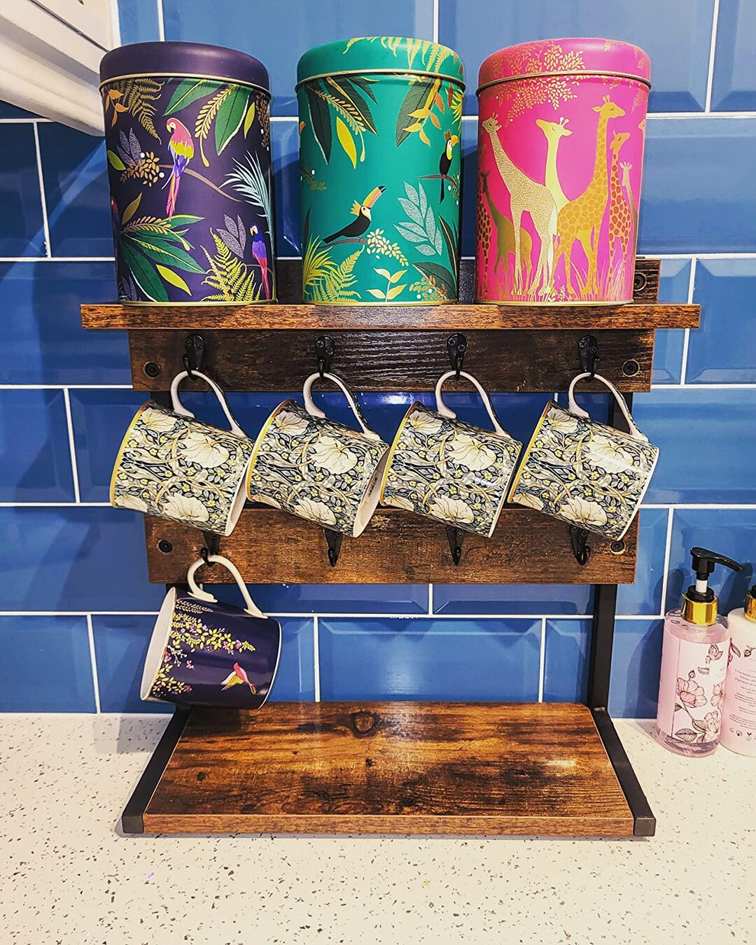 Rustic 2 Tier Coffee Mug Holder Stand – Countertop Mug Tree Rack With ...