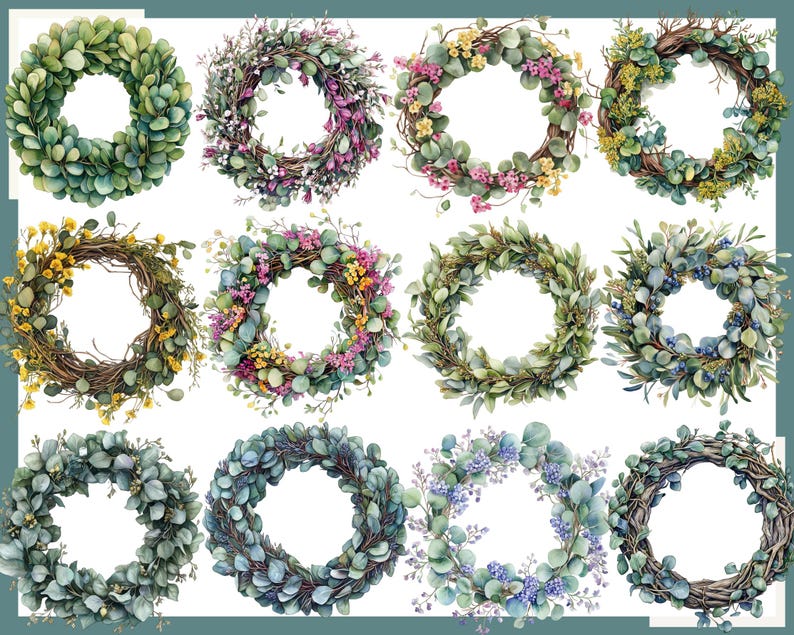 Eucalyptus Wreath Clip Art: Floral PNG Images (digital Download) - Etsy
