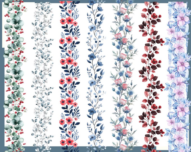 Watercolor Winter Borders Clipart: Snowy Floral PNG (digital Download ...