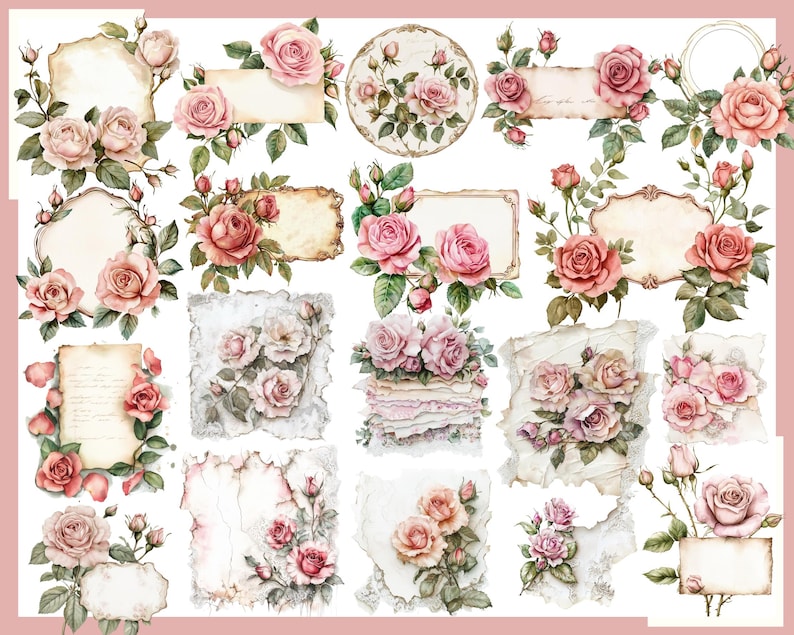 Rose Ephemera: 230 PNG, 300 DPI (every Image Separate on 1 Page With ...