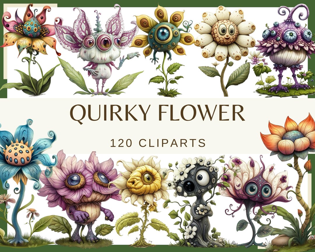 QUIRKY FLOWERS - 120 Clip Arts (300 Dpi, Png Fantasy Flower, Commercial ...