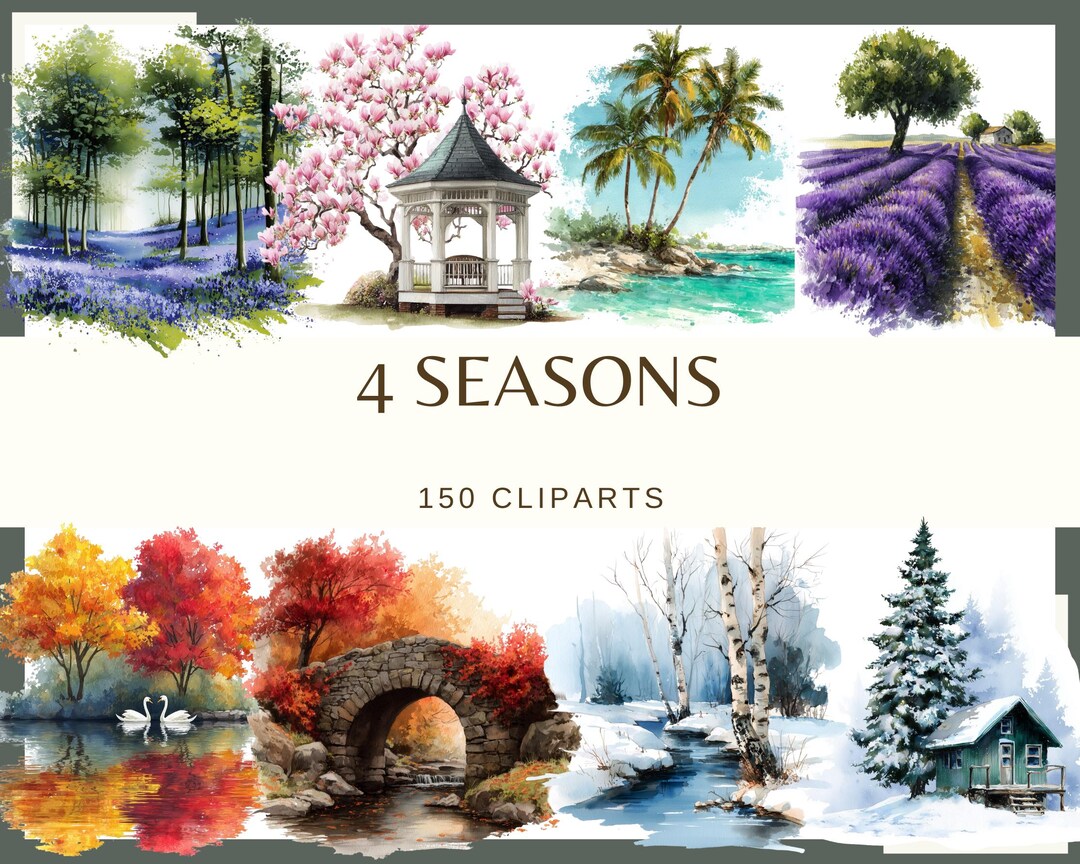 Four Seasons Nature: 150 PNG, 300 DPI | Spring Summer Autumn Winter ...