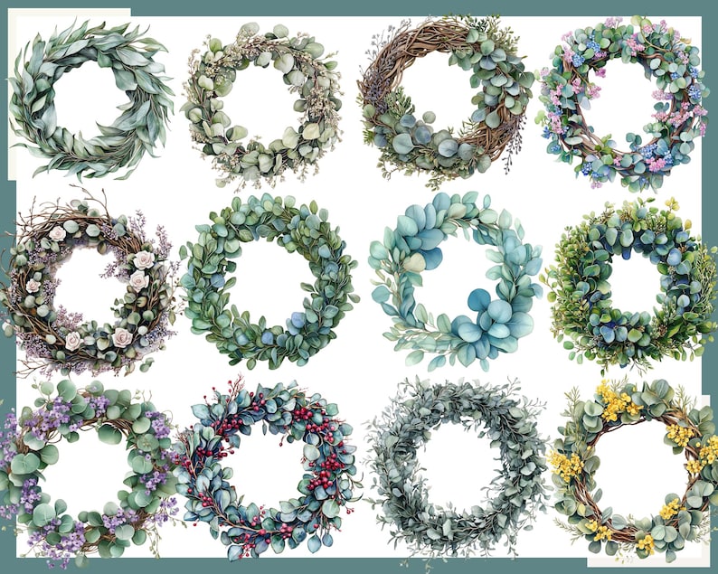 Eucalyptus Wreath Clip Art: Floral PNG Images (digital Download) - Etsy