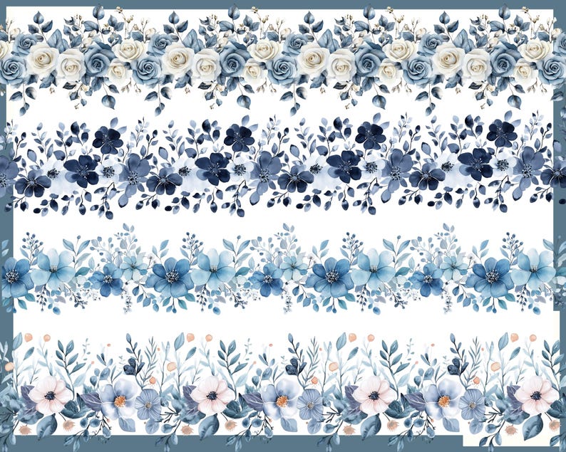 Watercolor Winter Borders Clipart: Snowy Floral PNG (digital Download ...