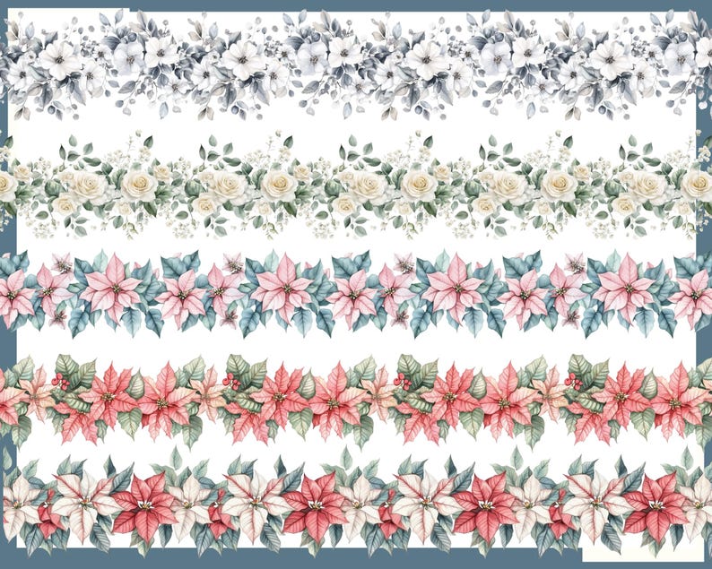 Watercolor Winter Borders Clipart: Snowy Floral PNG (digital Download ...