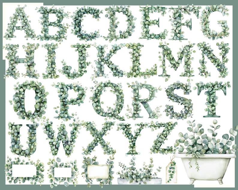 Eucalyptus Art: 160 PNG, 300 DPI Greenery Botanical Graphics Wedding ...