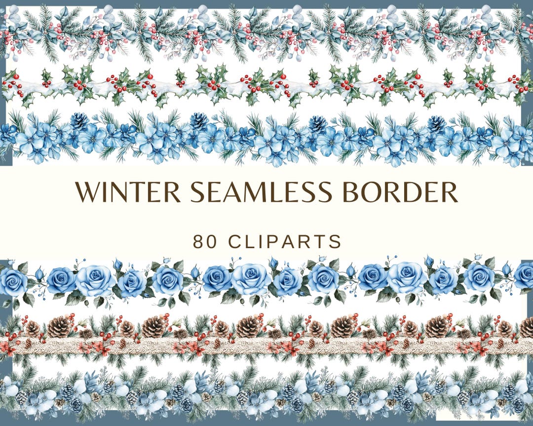 Watercolor Winter Borders Clipart: Snowy Floral PNG (digital Download ...