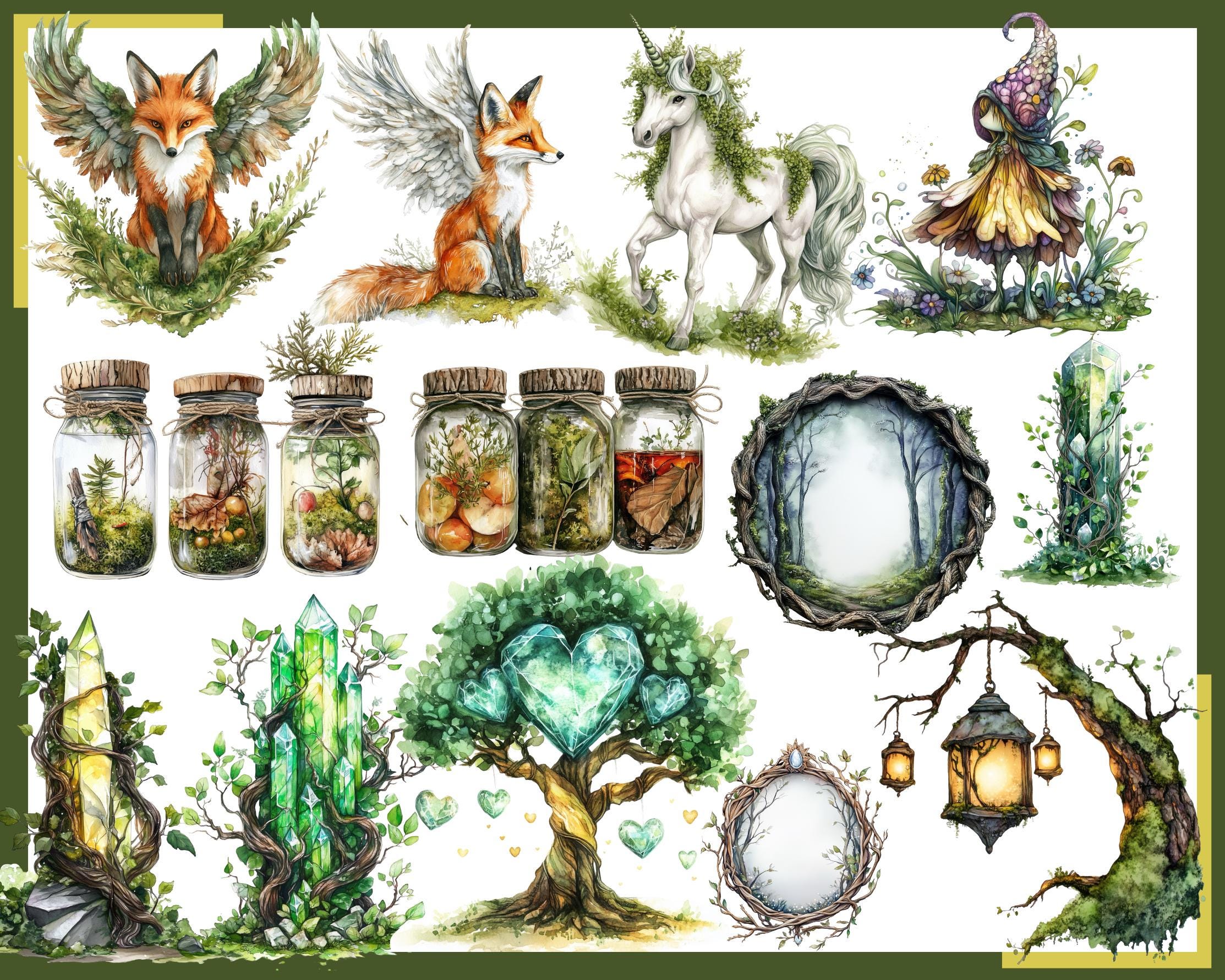 Fantasy Forest Watercolor Clipart: Magical Woodland PNG (digital ...