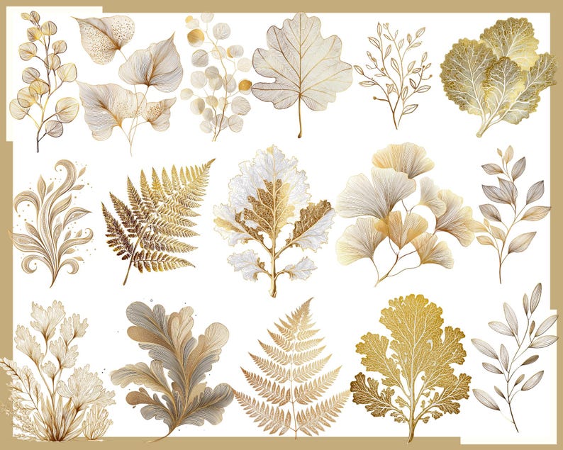 Gold Foil Floral Clipart: Elegant Wedding & Luxury Design Elements (PNG ...