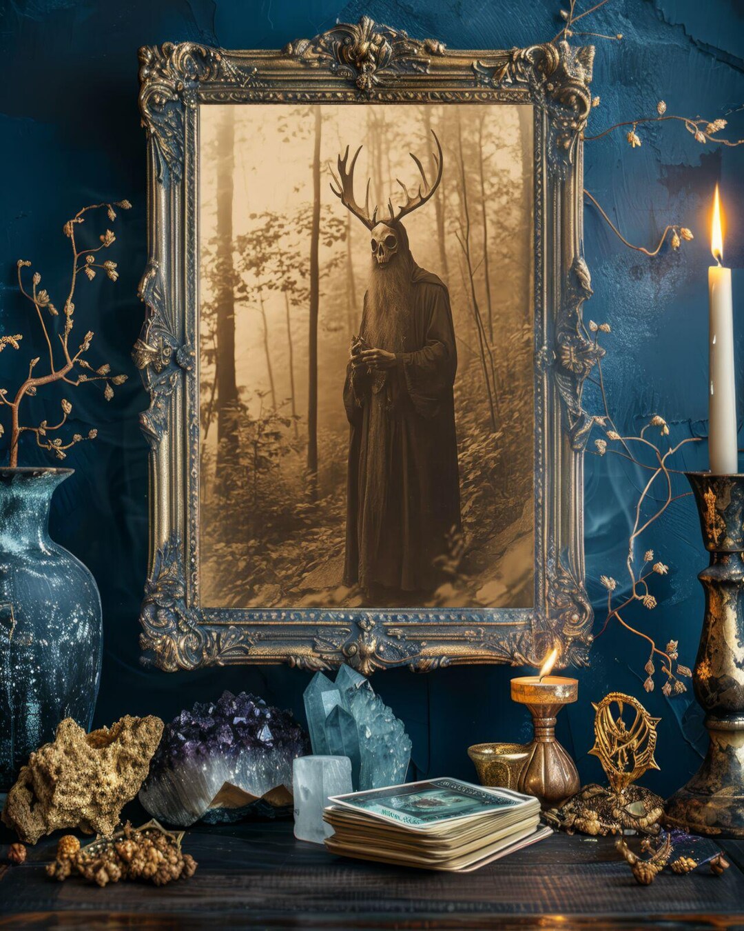 Haunted Shaman Druid Skull Poster, Creepy Occult Horned Figure Gothic ...
