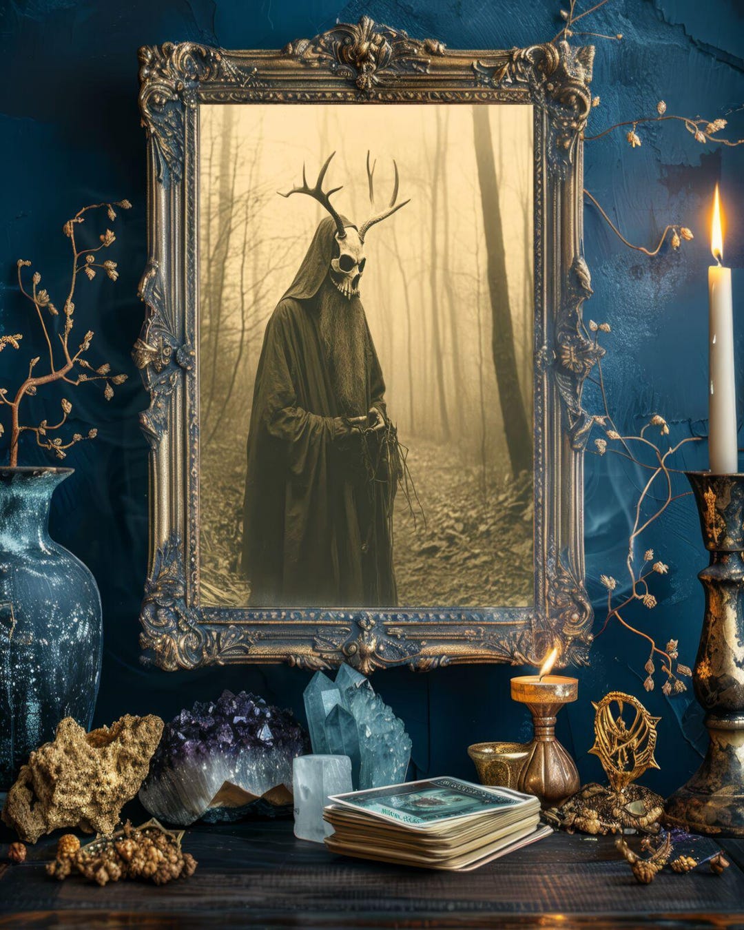 Haunted Shaman Druid Skull Poster, Creepy Occult Horned Figure Gothic ...