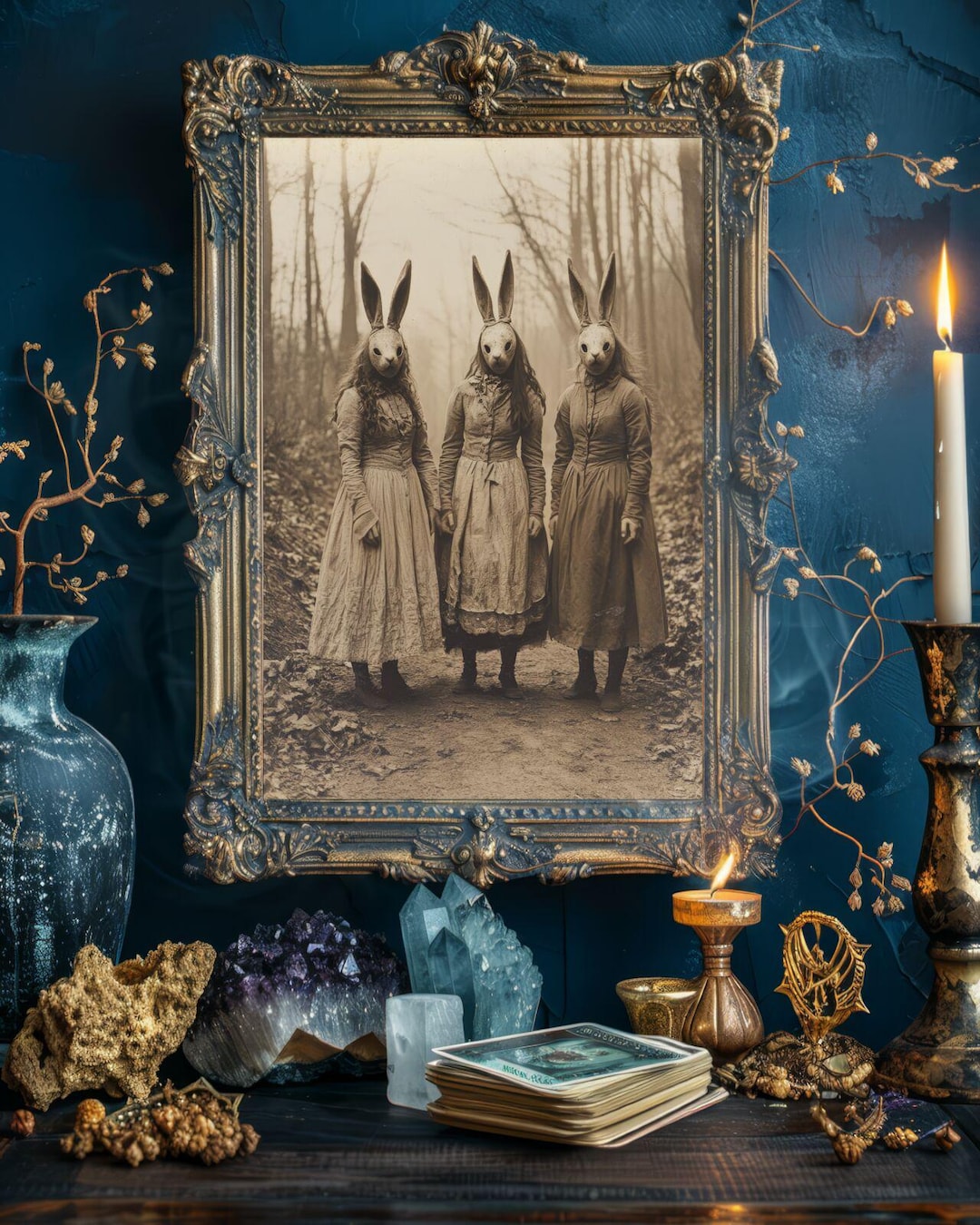 Haunted Rabbit Mask Poster, Creepy Vintage Gothic Wall Art, Dark ...