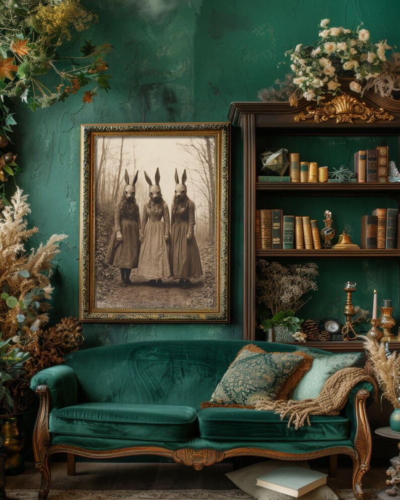 Haunted Rabbit Mask Poster, Creepy Vintage Gothic Wall Art, Dark ...