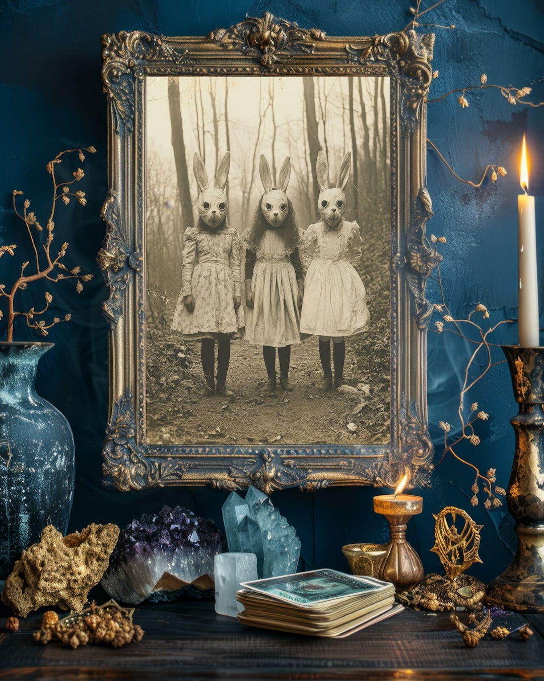 Haunted Rabbit Mask Poster, Creepy Vintage Gothic Wall Art, Dark ...